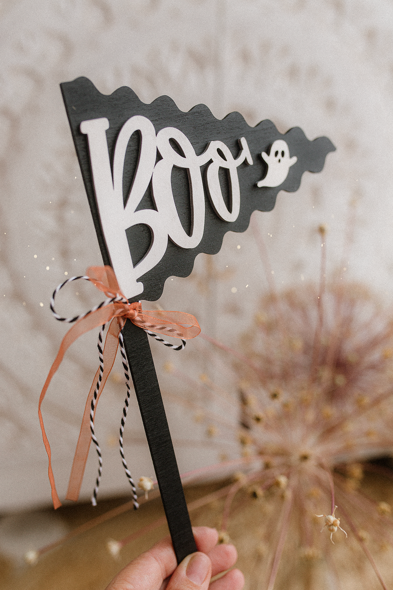 Wooden Halloween decoration, Boo wand, black, ghost, RTS – AAJAPhotoProps
